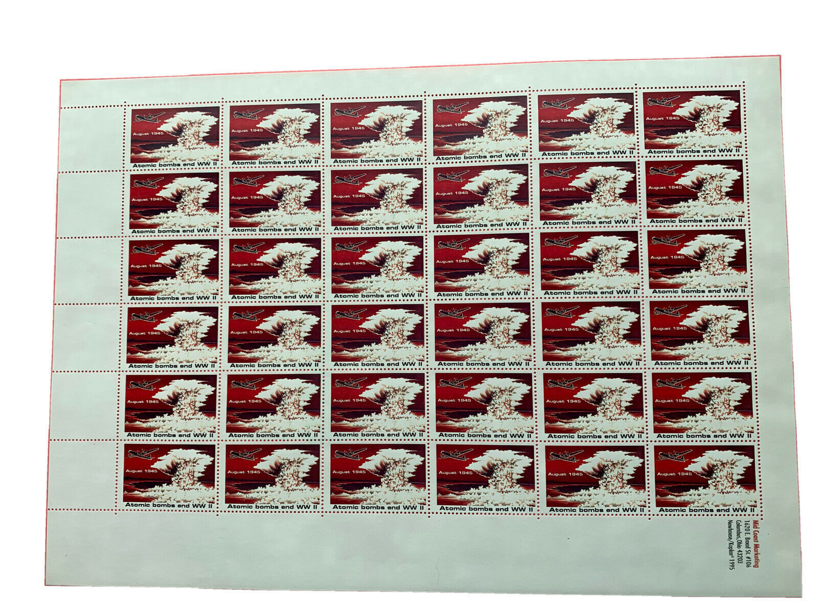 1995 Atomic Bombs END Wwii Non-Issued Rescinded US Stamp Full Sheet ...