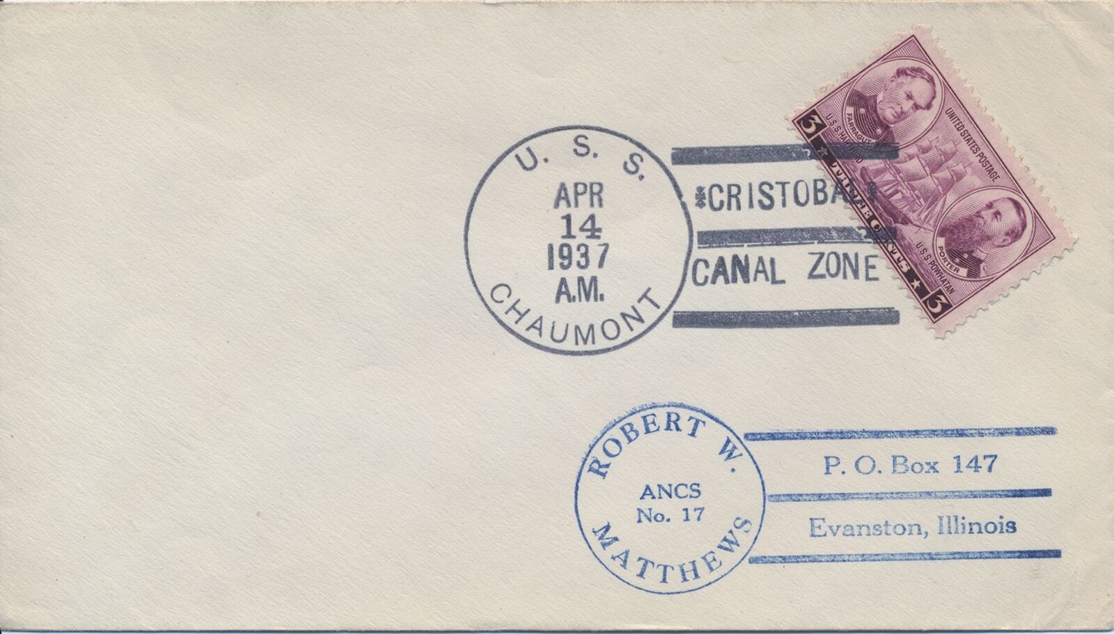 Naval cover USS Chaumont Cristobal Canal Zone 4/14/1937 Navy Heroes ...