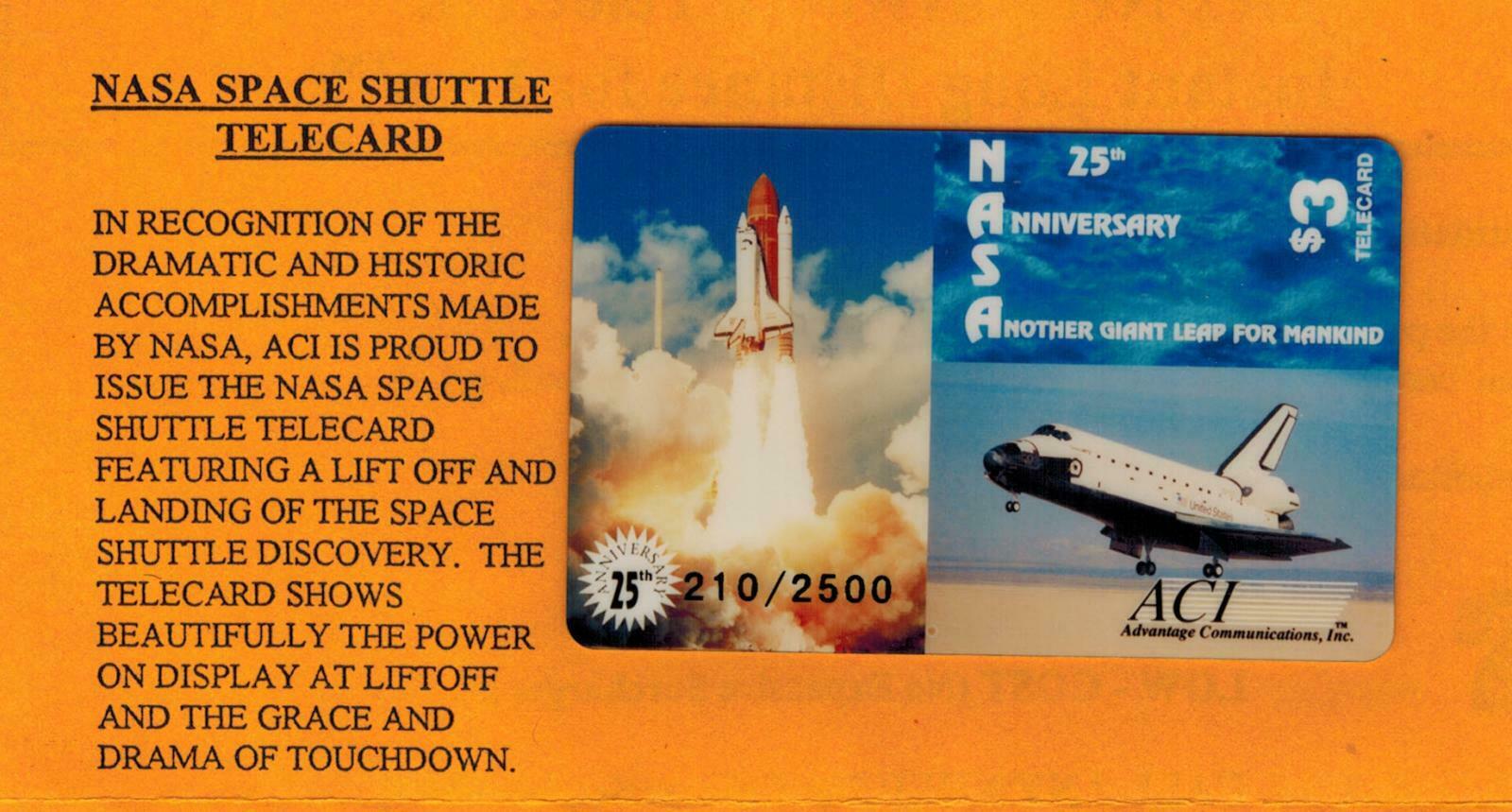 25th Anniv USA MOONLANDING NASA SPACE SHUTTLE FLEX NET PHONE TELECARD ...