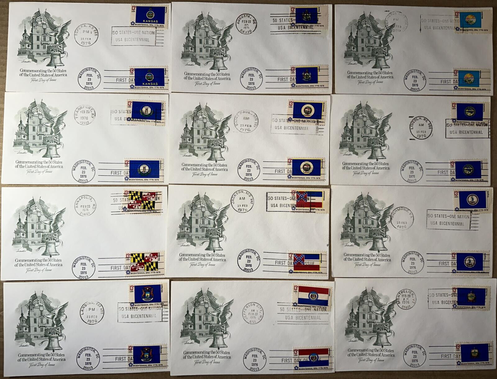 1976 Cmplt SET 50 State Flags With Dual Cancels on Each FDC & State ...