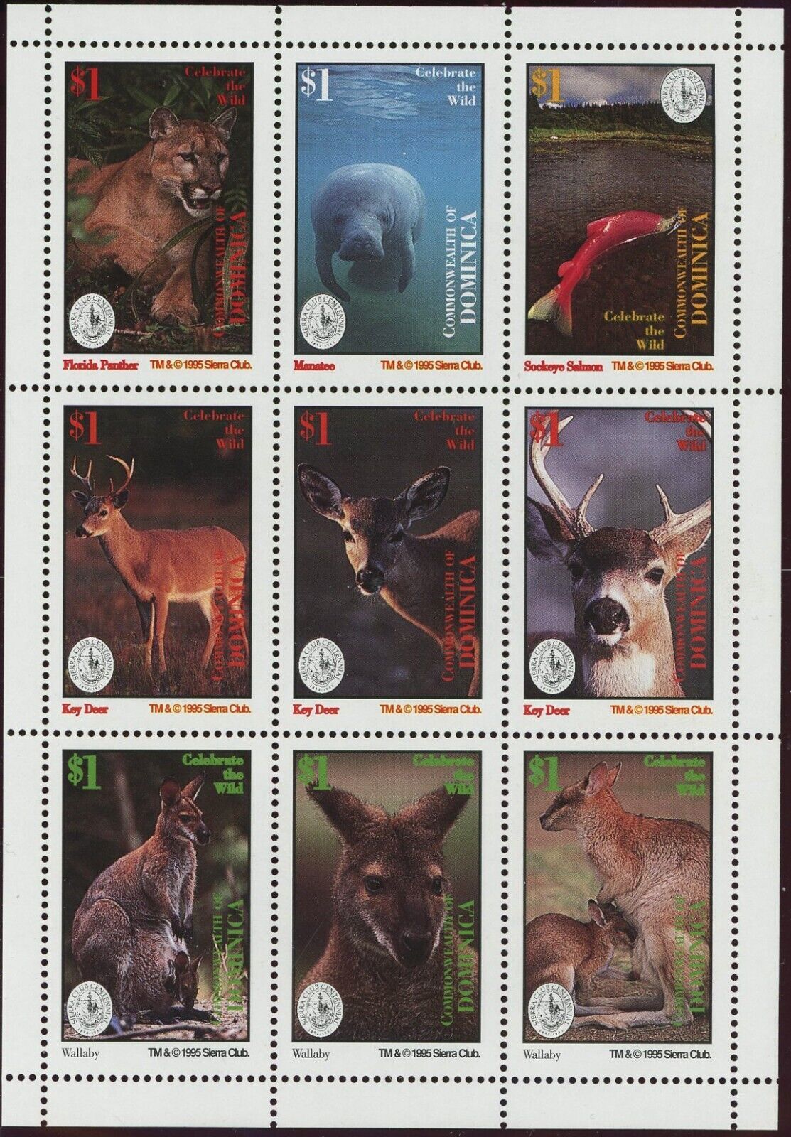 Dominica #1817-1818 Wild Animals Panther Otter Manatee Miniature Sheets ...