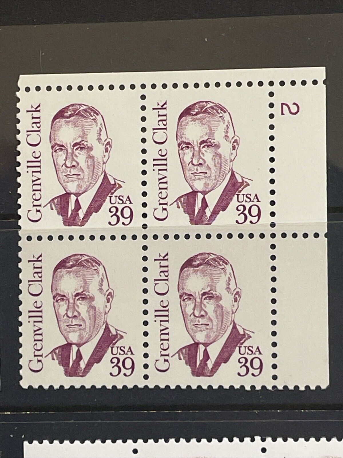 39-Cent Grenville Clark Great Americans Sc# 1867d MNH Plate Block of 4 ...