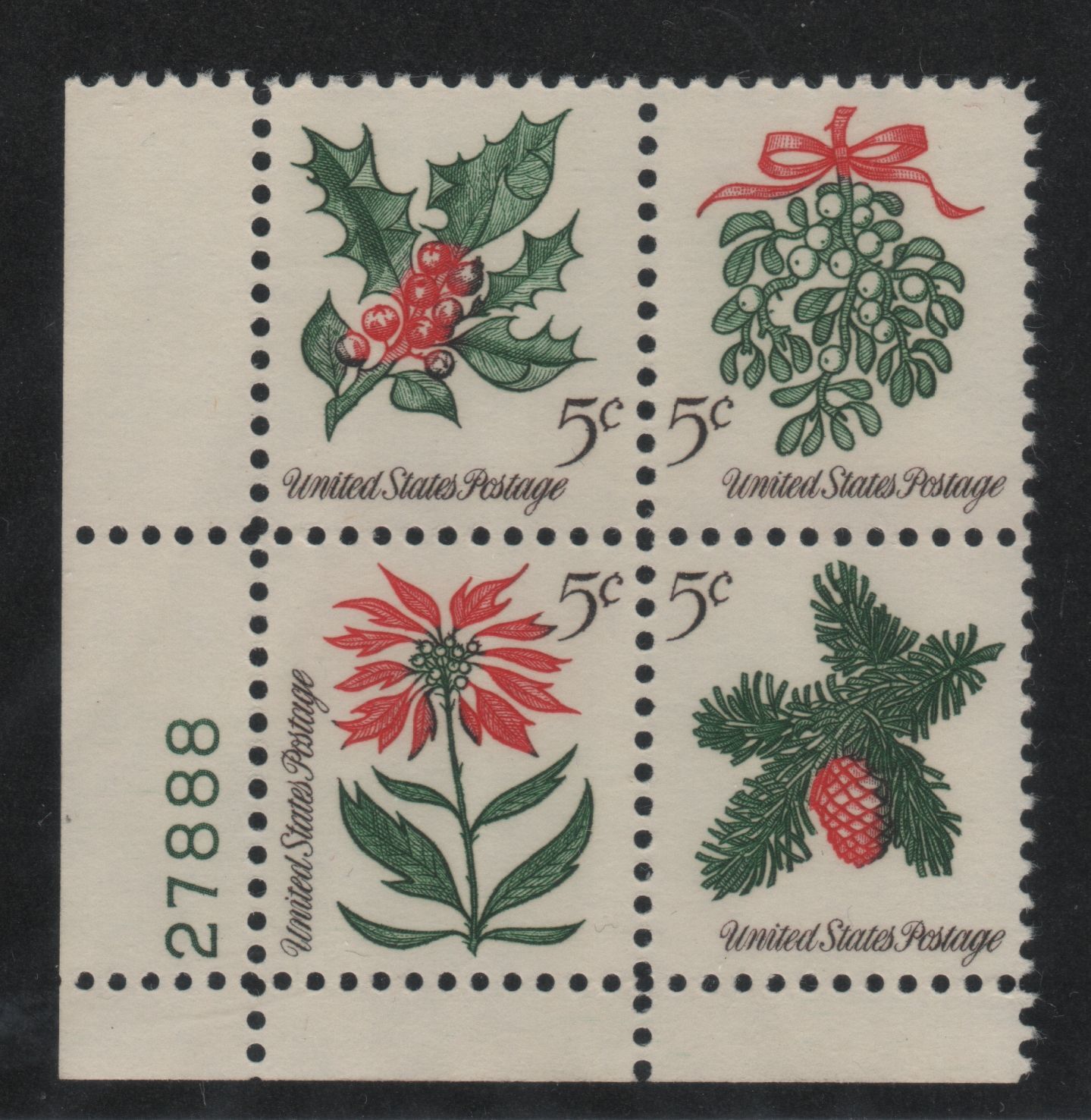 1257b 5c Christmas Untagged 27888 LL Plate Block | United States ...