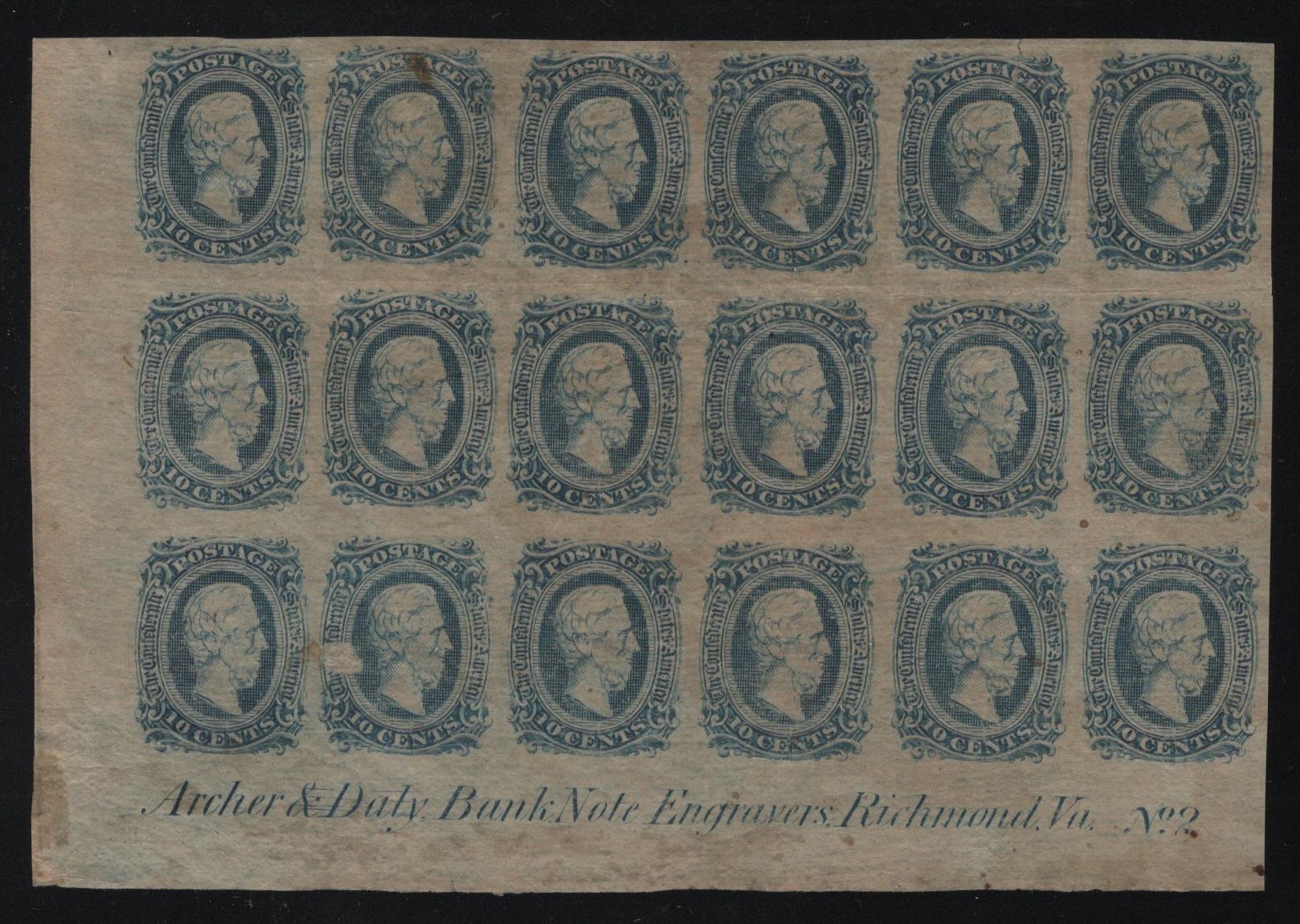 CSA# 11 - 10 Cents, Blue - Die A, Early State - Plate# Block of 18 -Cat ...