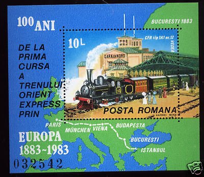 Romania 1983 STAMPS Orient Express train locomotive map stations MS MNH ...
