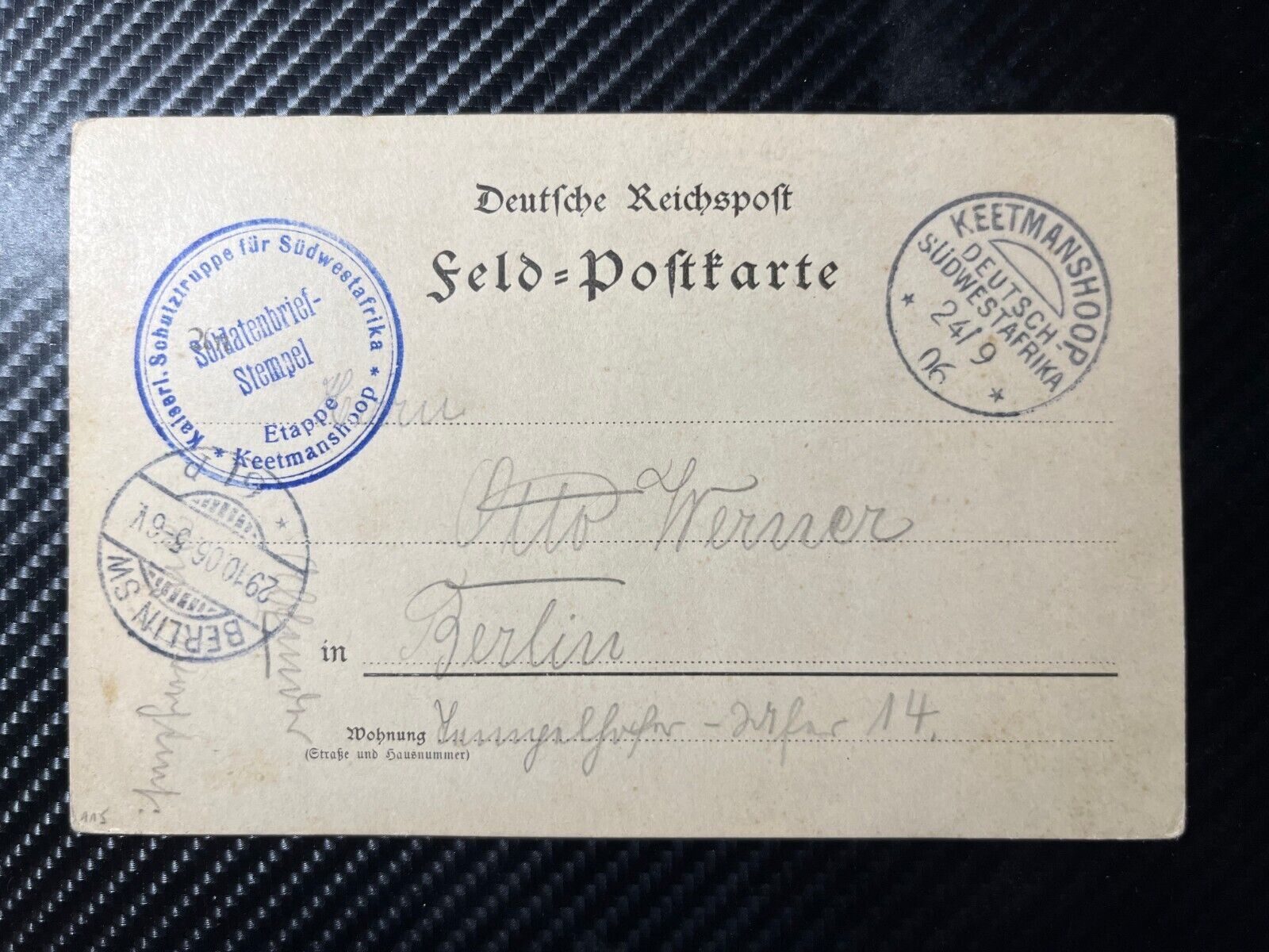 1906 Germany Feldpost Postcard Cover Keetmanshoop SWA to Berlin ...