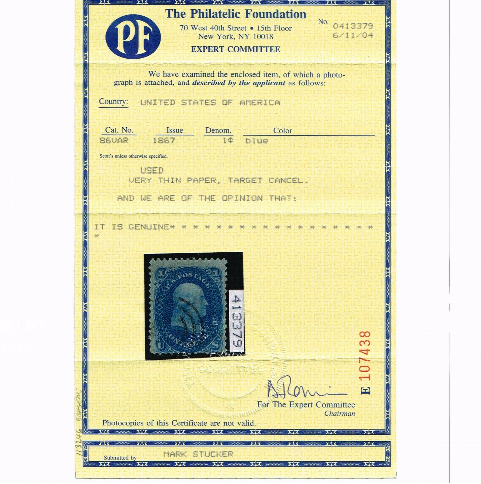 Genuine Scott #86 Fine Used PF Cert 1868 Blue Nbnc E-Grill Very Thin ...