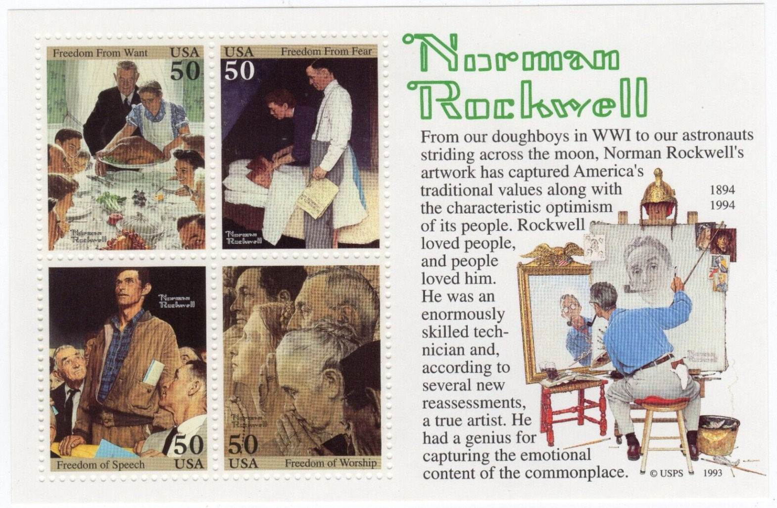 Scott #2840 Norman Rockwell Souvenir Sheet of 4 Stamps - MNH | United ...