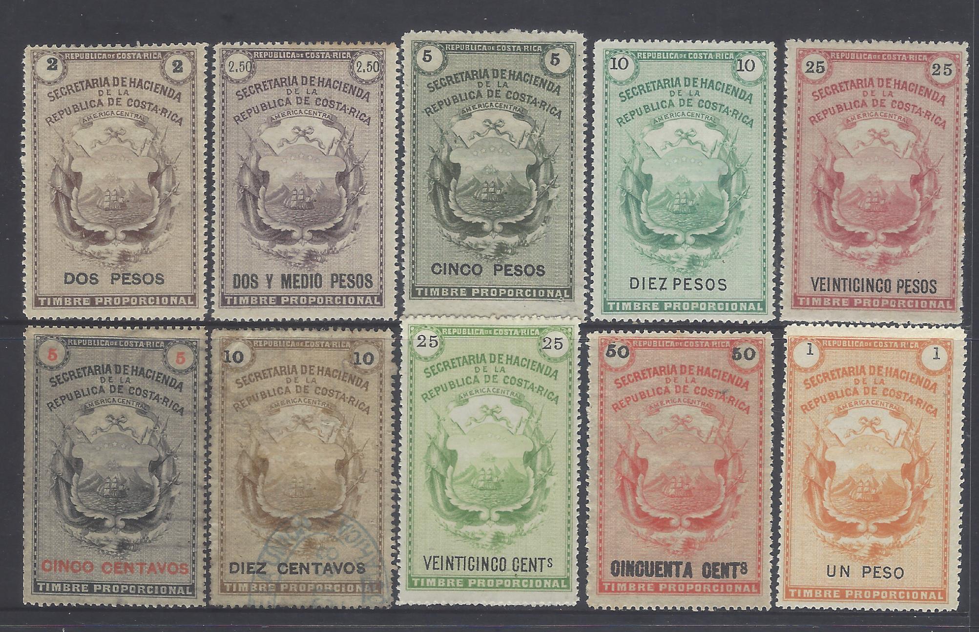 Costa Rica Timbre Proporcional Complete SET NO GUM 1883 | Central ...