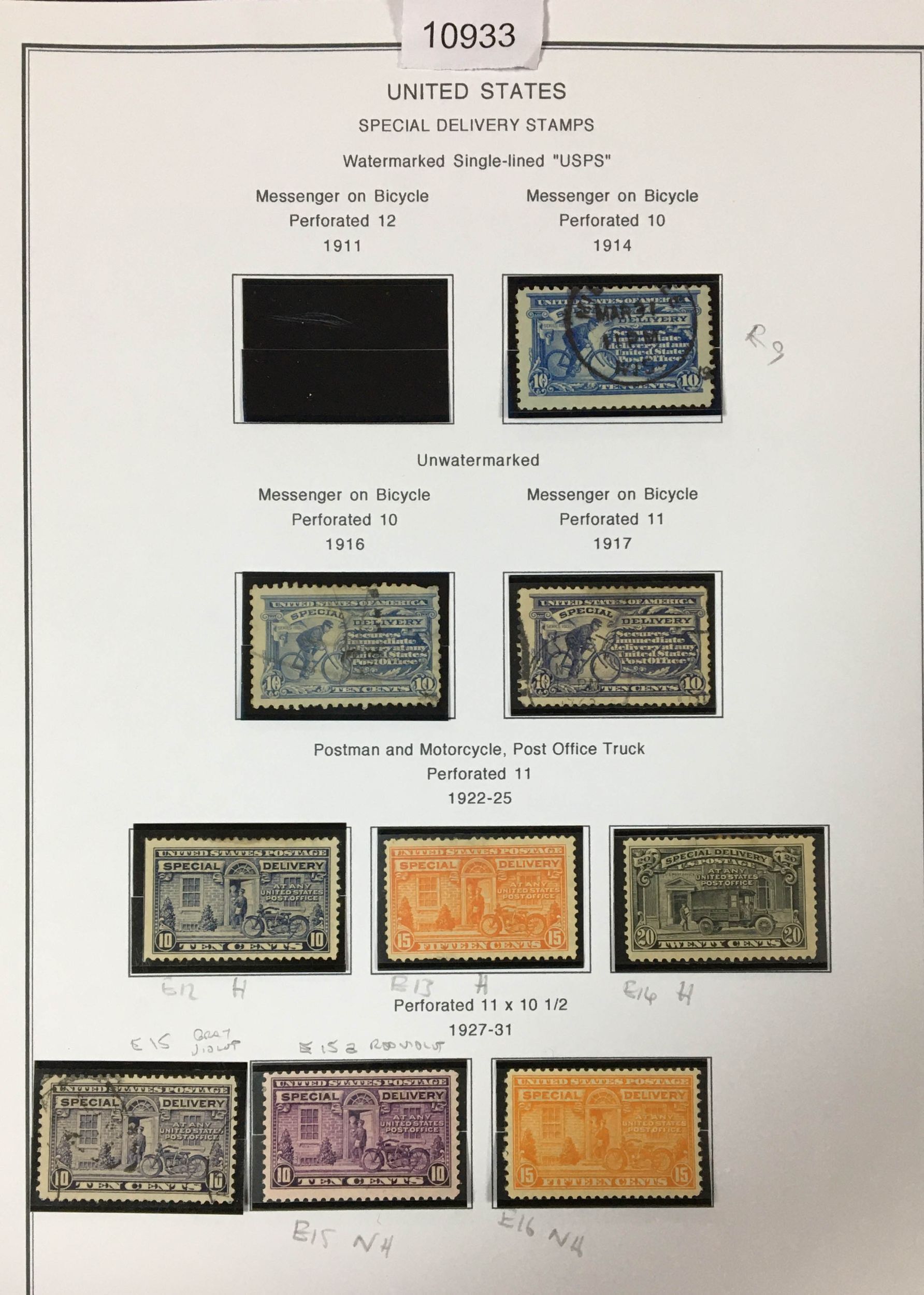 US Stamps # E1/E23 Special Delivery Collection (5Nh/3h) CAT. $450+ LOT ...
