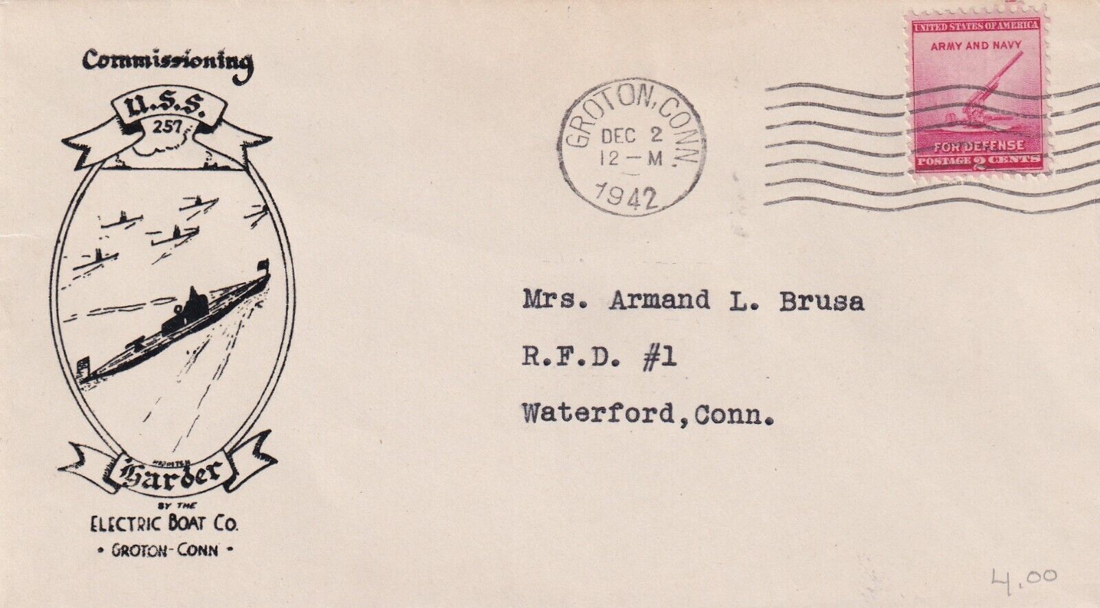 1942 USS Harder SS-257 Commissioning to Waterford, Ct p/m Groton (N9567 ...
