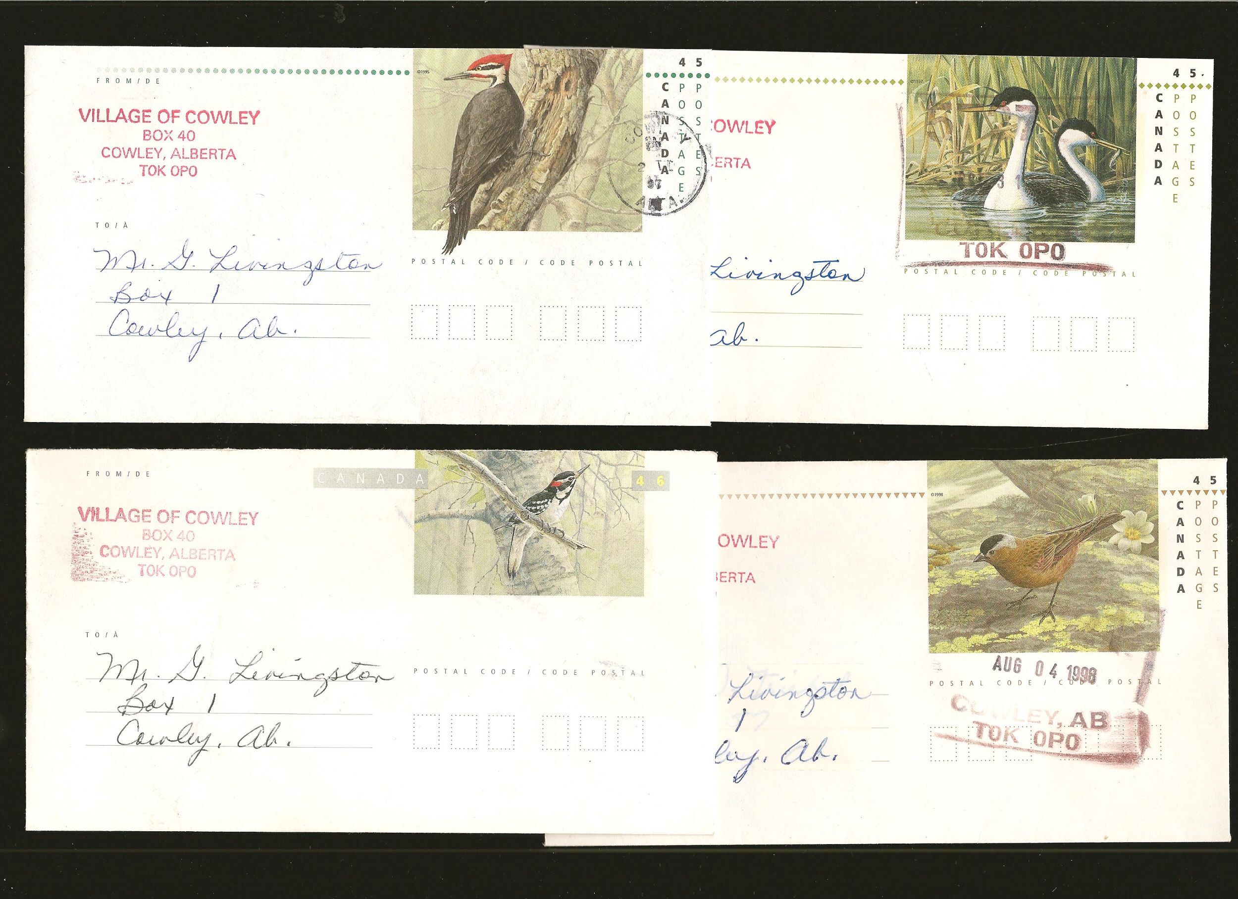 Canada Collection of 4 Different Birds of Canada 1990's #8 Envelopes ...