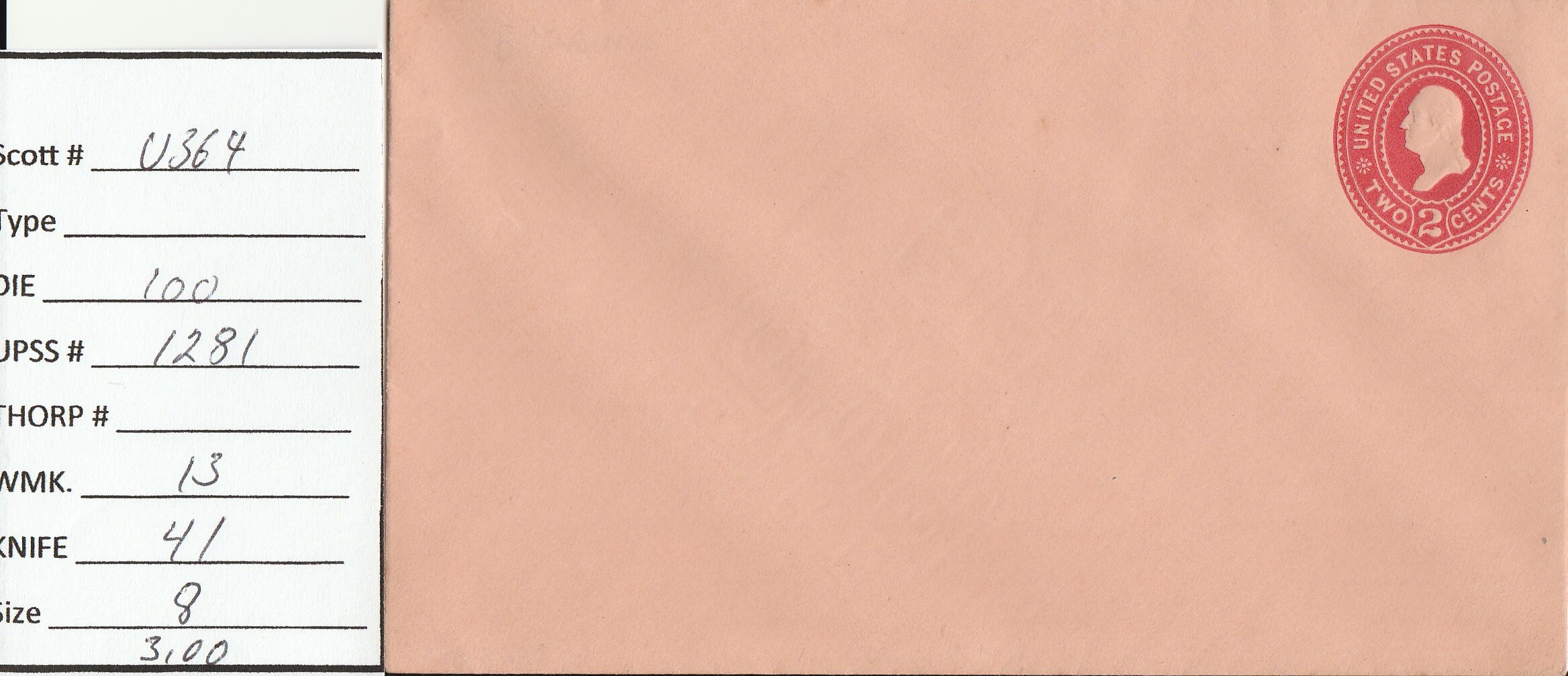 Scott# U364 Die 100 UPSS# 1281 1 US envelope . | United States, Postal ...