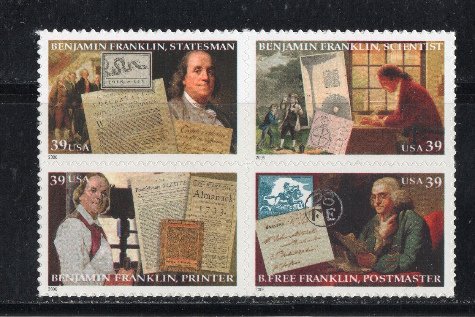 4021 - 4024 * BENJAMIN FRANKLIN * U.S. Postage Stamp BLOCK OF 4 MNH ...