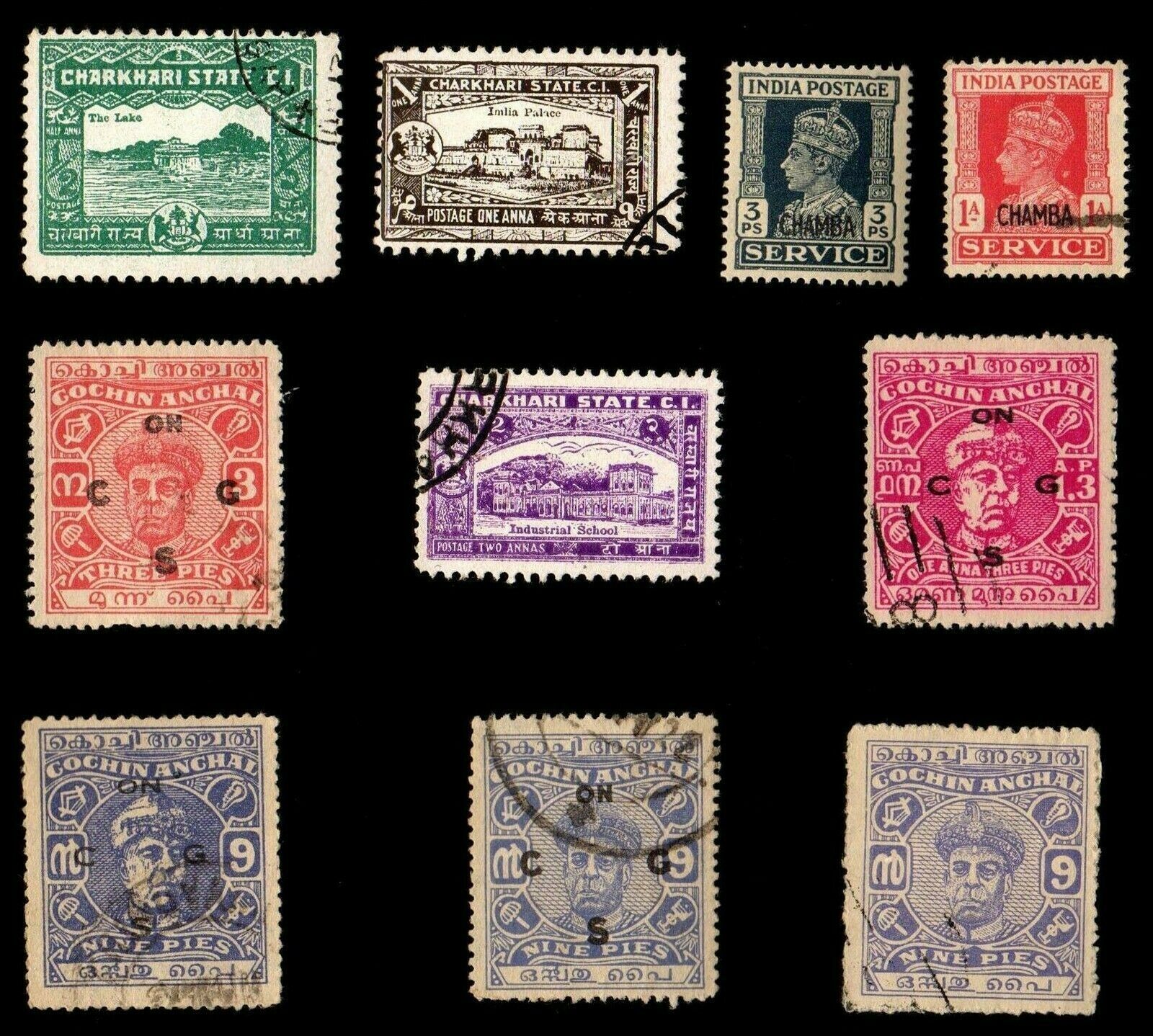 2 Chamba, 5 Cochin, 3 Charkhari (Indian State) Stamps | Asia - India ...