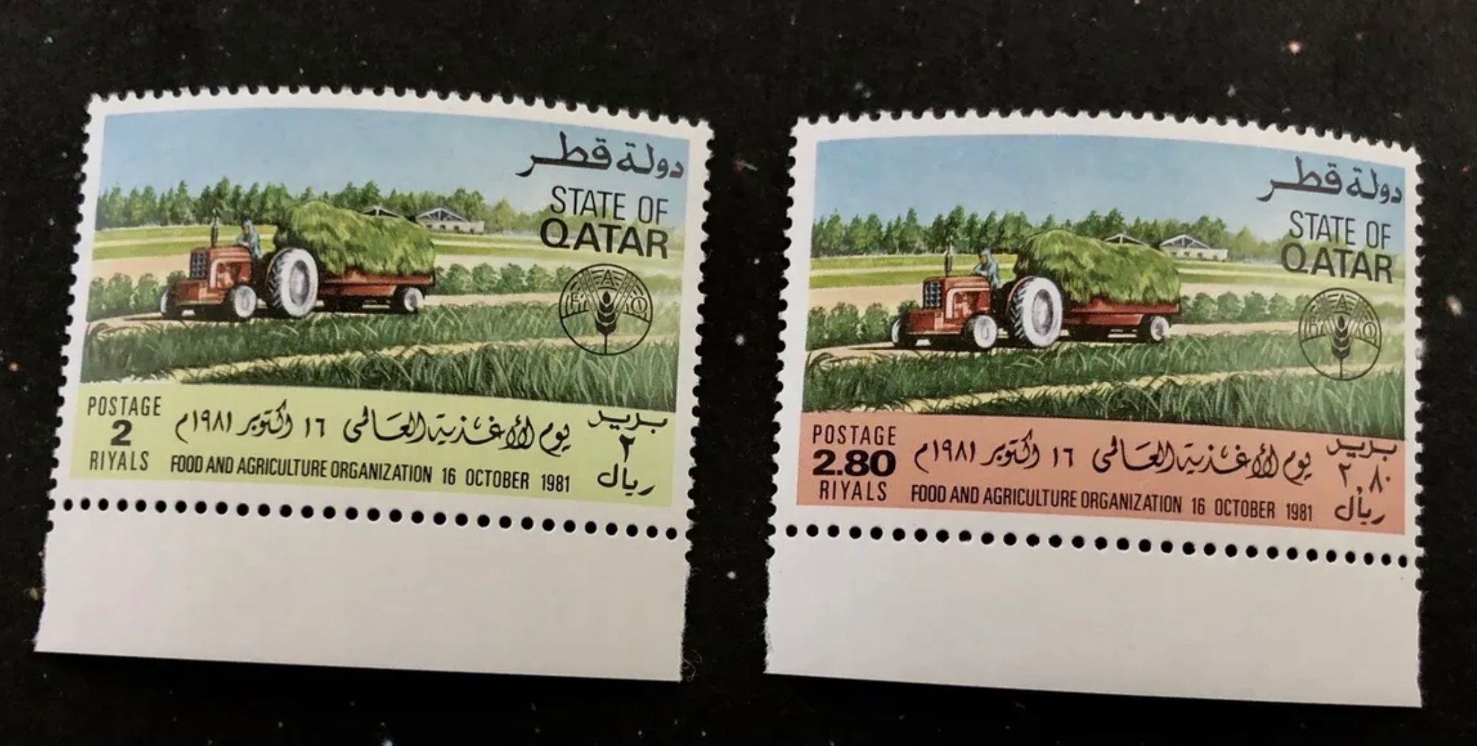 Qatar scott# 607-608 1981 set of 2 stamps with lower border MNH ...