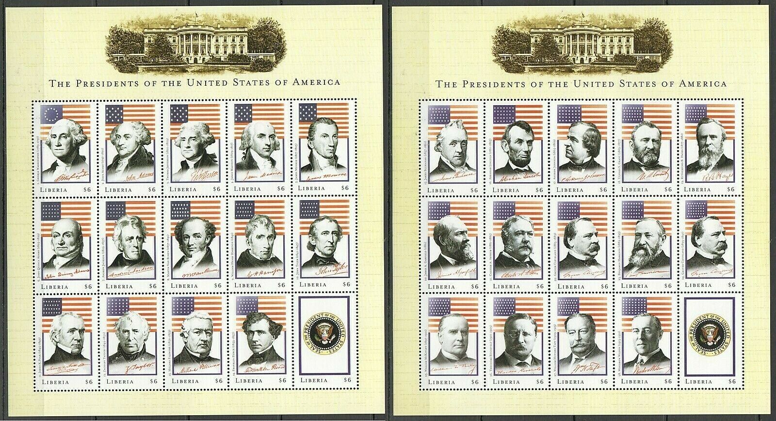 B0828 Liberia Famous People The Presidents Of The Usa 2Sh Mnh Stamps ...