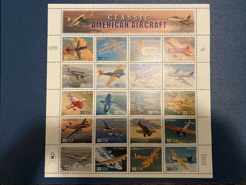 US Stamps-SC# - 3142A-T - Aircraft - Pane Of 20 - CV $13.00 | United ...