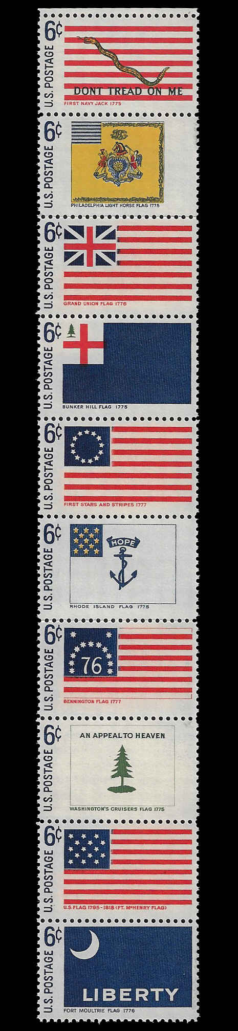 U.S. #1354-54 MNH; 6c Historic US Flags - Vertical Strip of 10 stamps ...
