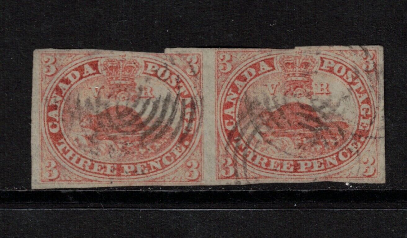Canada #1 Used Scarce Pair - Left Stamp Upper Margin Tear **With ...