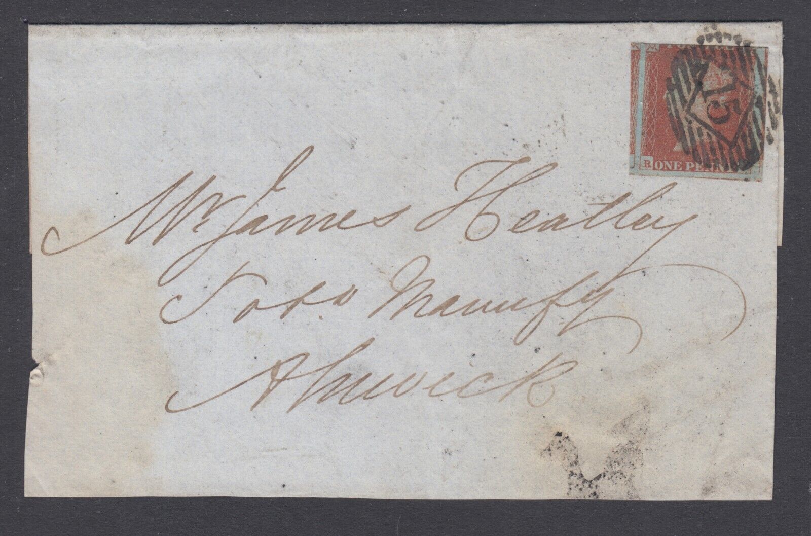 Great Britain Sc 3f, SG 8a, 1841 PENNY RED on very blue, 1845 cover to ...
