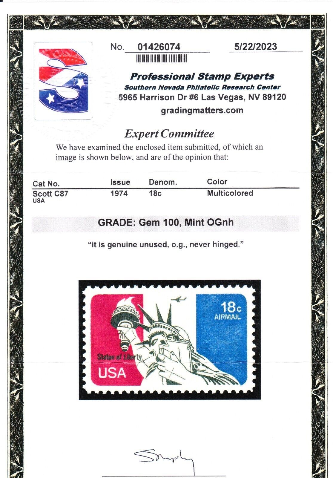 MOstamps - US #C87 Mint OG NH Graded 100 with PSE cert - Lot # MO-4187 ...
