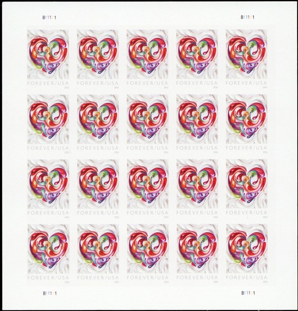5036 Imperforate Pane ERROR Quilted Hearts With PL# B11111 - Stuart ...