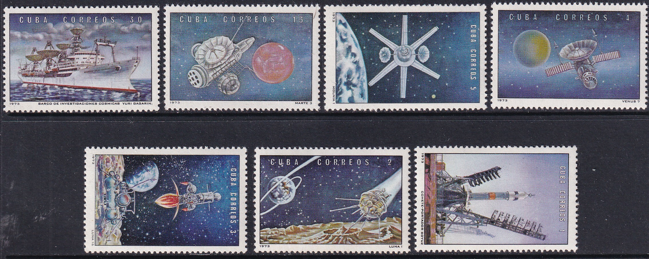 Sc# 1789 / 1795 Cuba 1973 "Soviet Space Program" complete set MNH CV ...