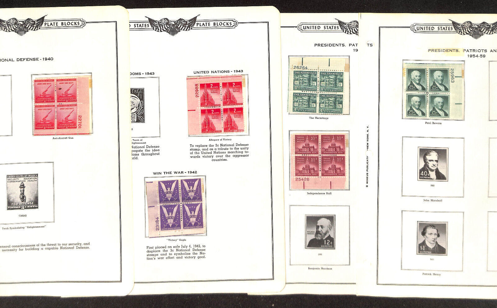 United States Stamp Collection in Minkus Album, Plate Blocks 1940-81 ...