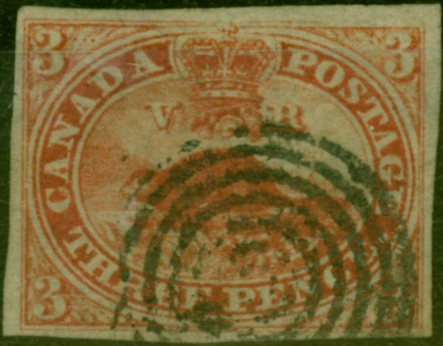 Canada 1857 3d Red SG22 Thin Soft Ribbed Paper Fine Used | Canada ...