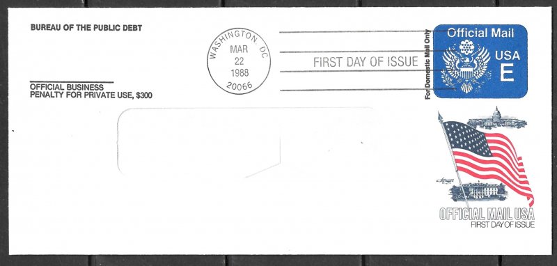 USA 1988 (25c) E Official Mail Window Envelope Sc UO76 Artmaster Cachet ...