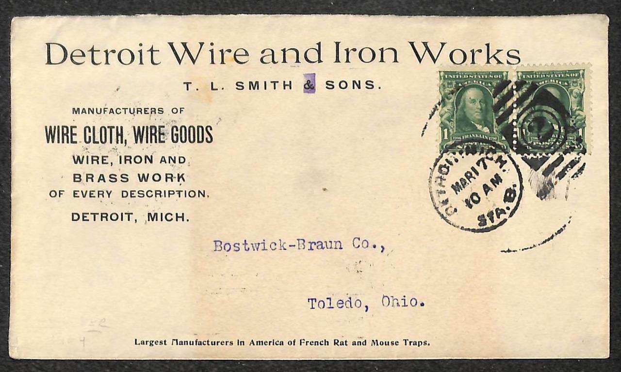 USA #300 (X2) Stamps Detroit Michigan Wire & Iron Works Advertising ...