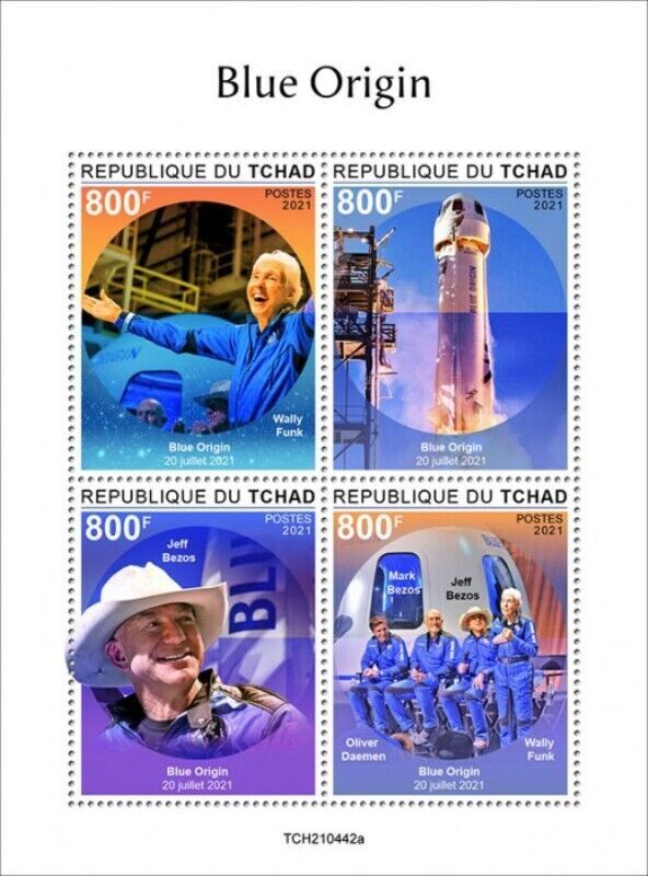 Chad - 2021 Blue Origin & Jeff Bezos - 4 Stamp Sheet - TCH210442a ...