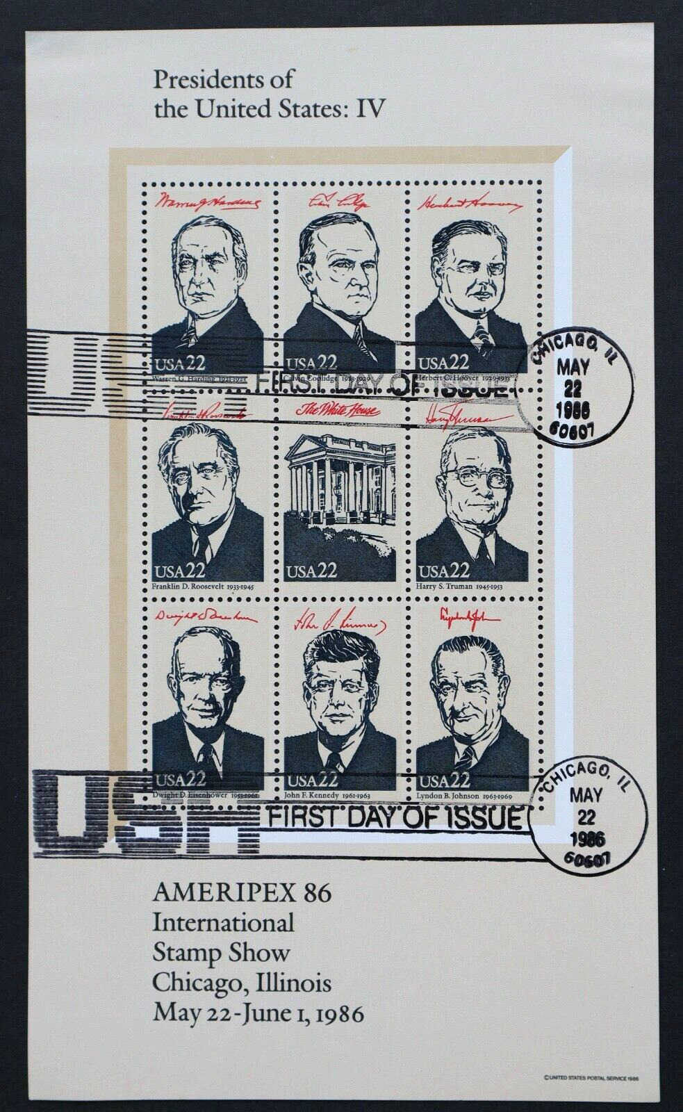 U.S. Used #2216 - 2219 22c Ameripex ’86 Presidents Set of 4 Sheets SOTN ...