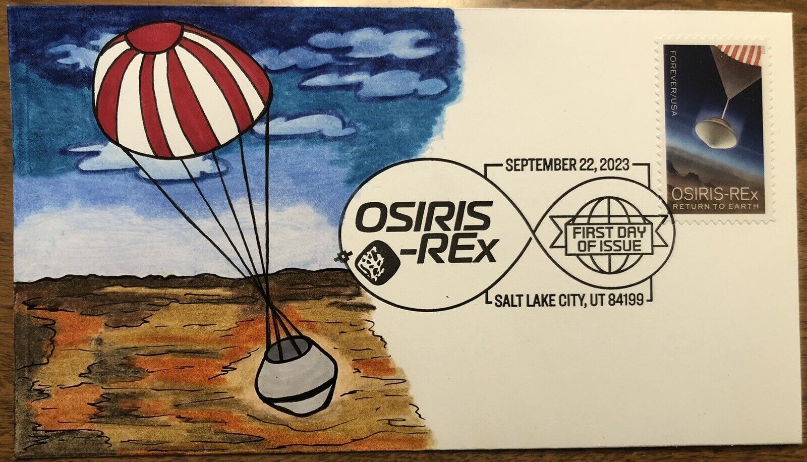 2023 Osiris-Rex FDC HAND DRAWN PAINTED CACHET Asteroid Capsule ...
