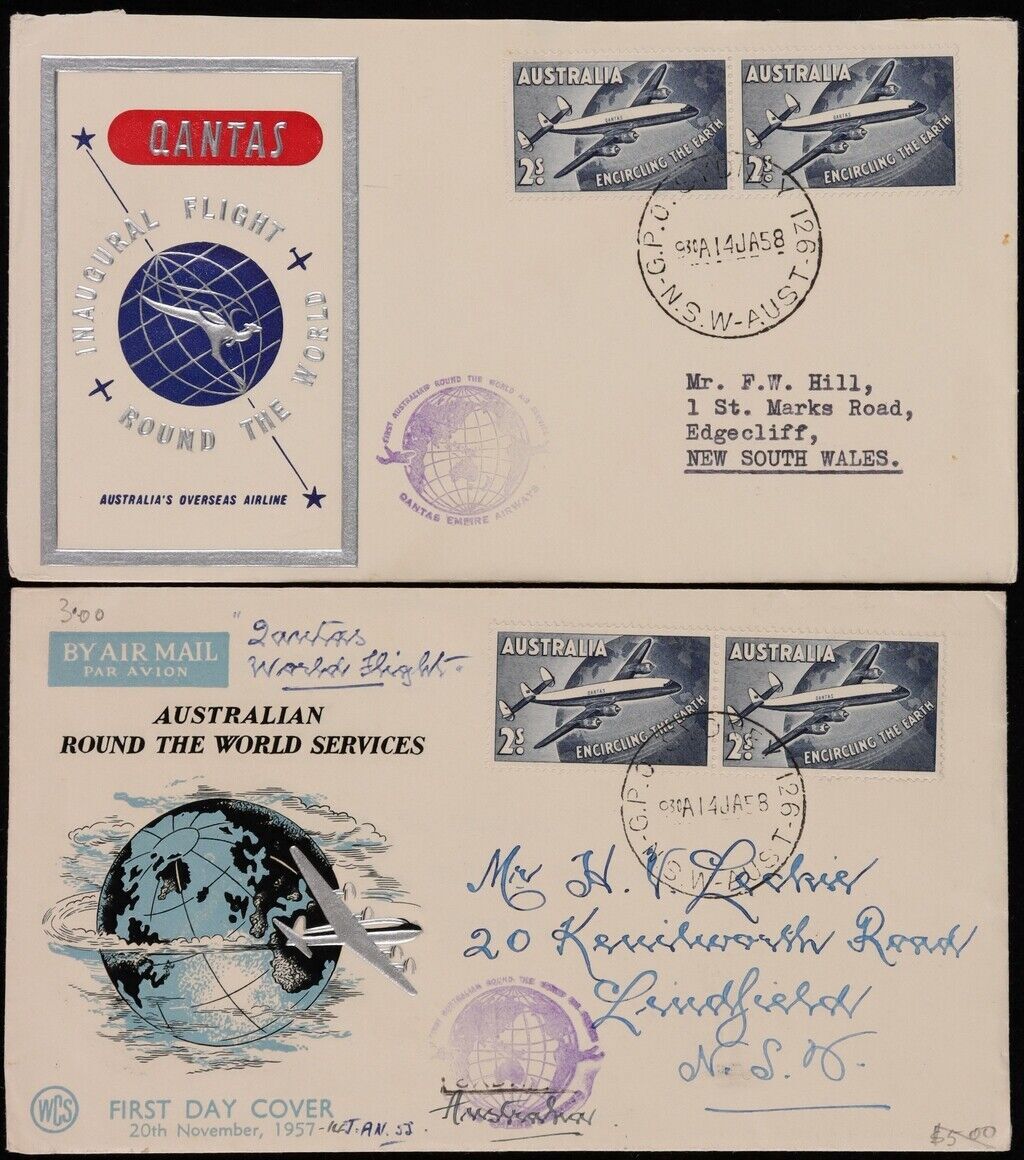 AUSTRALIA 1958 QANTAS Round the World Flight covers + 1960 cover ...