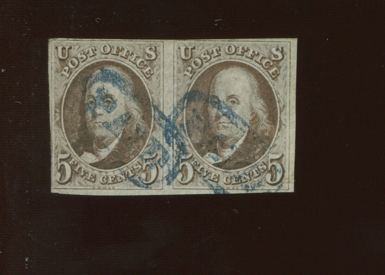 1a Franklin Used Pair Grayish Brown Var with Blue Boxed "PAID" Cancel ...
