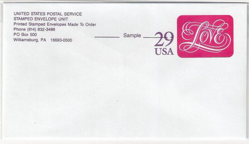 U621 29c Love envelope Sample overprint (Specimen) | United States ...