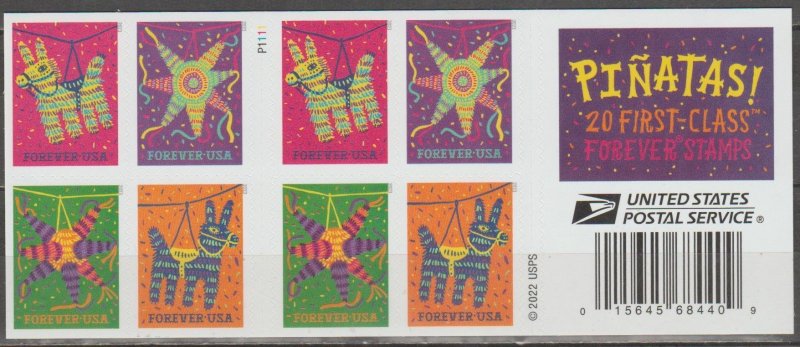 5815b, 5812-15, Booklet pane of 20. "Pinatas!", MNH, Forever. | United ...