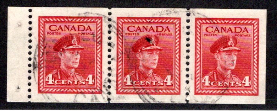 254b, Scott, 4c , VF, Used, "War" issue, booklet pane of 3 x 4c (Bk 39 ...