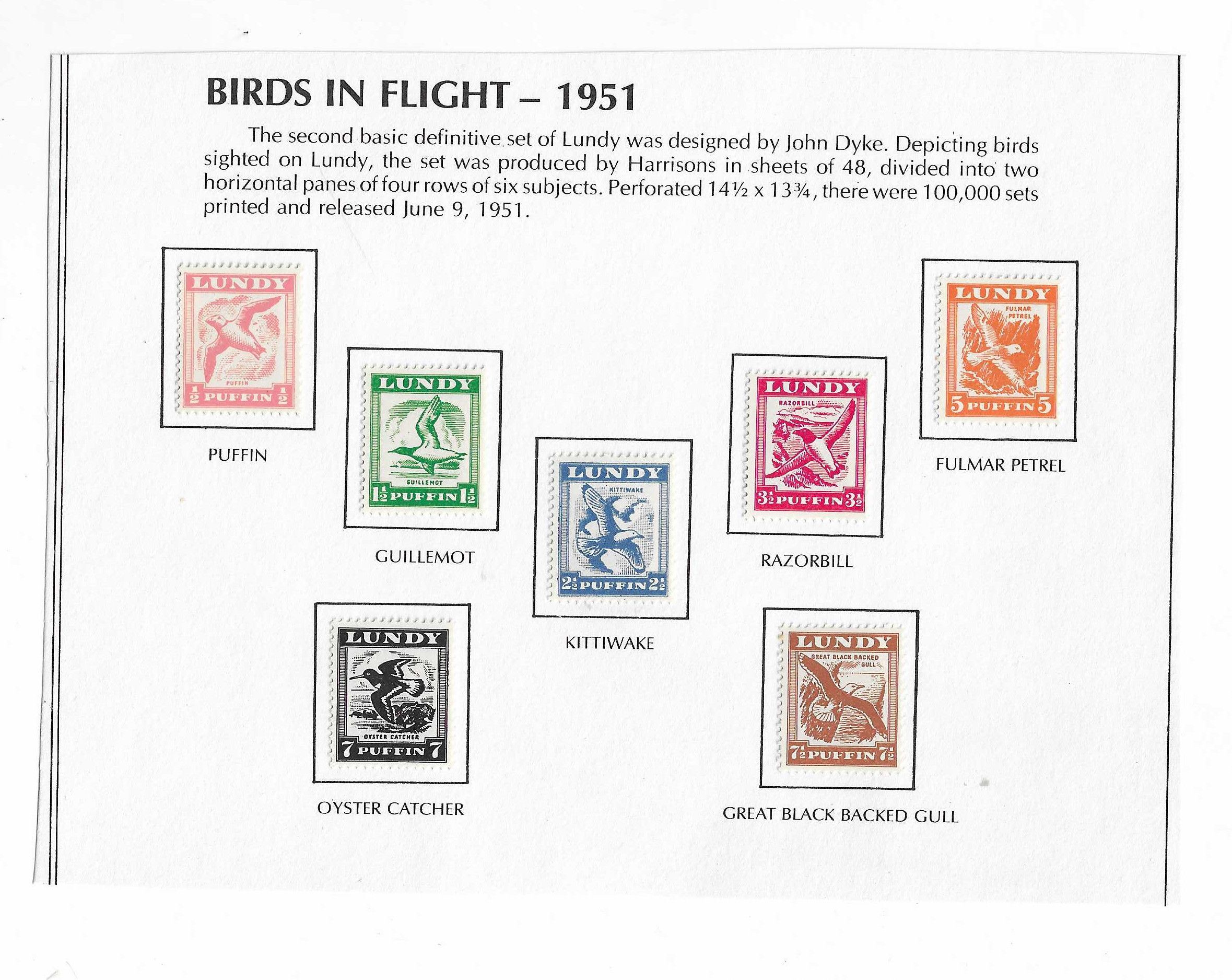 Lundy 1951 Birds in Flight set of 7 OG VF | Great Britain, Stamp / HipStamp