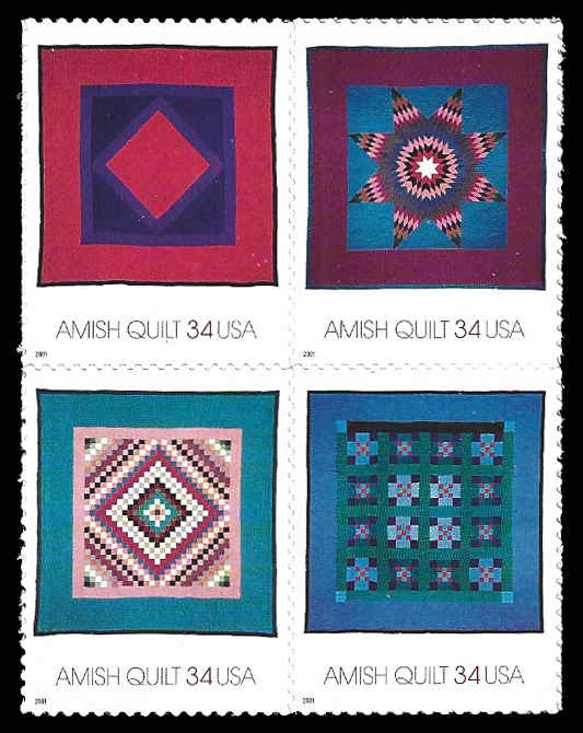 PCBstamps US #3524/3527a Block $1.36(4x34c) Amish Quilts, MNH, (3 ...