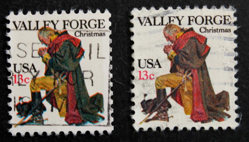 US #1729 13¢ "Valley Forge" Blue Omitted Major Error (Right Stamp ...