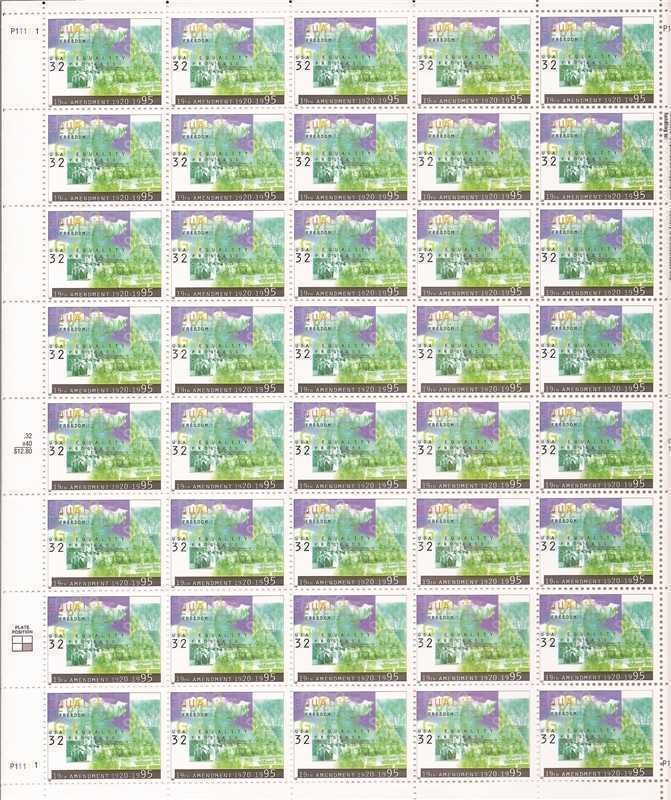 US Stamp 1995 Woman Suffrage, 19th Amendment 40 Stamp Sheet #2980 ...