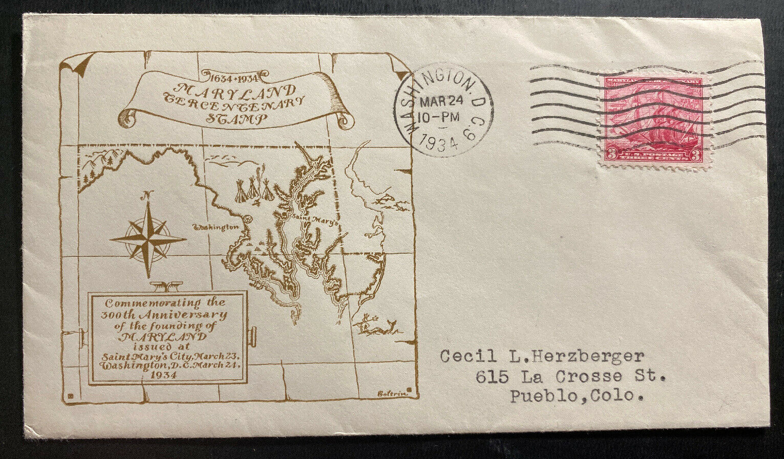 1934 Washington USA First Day Cover FDC 300th Anniversary Of Maryland ...