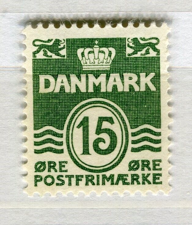 DENMARK; 1930s early Numeral Wavy Lines issue Mint hinge 15ore. value ...