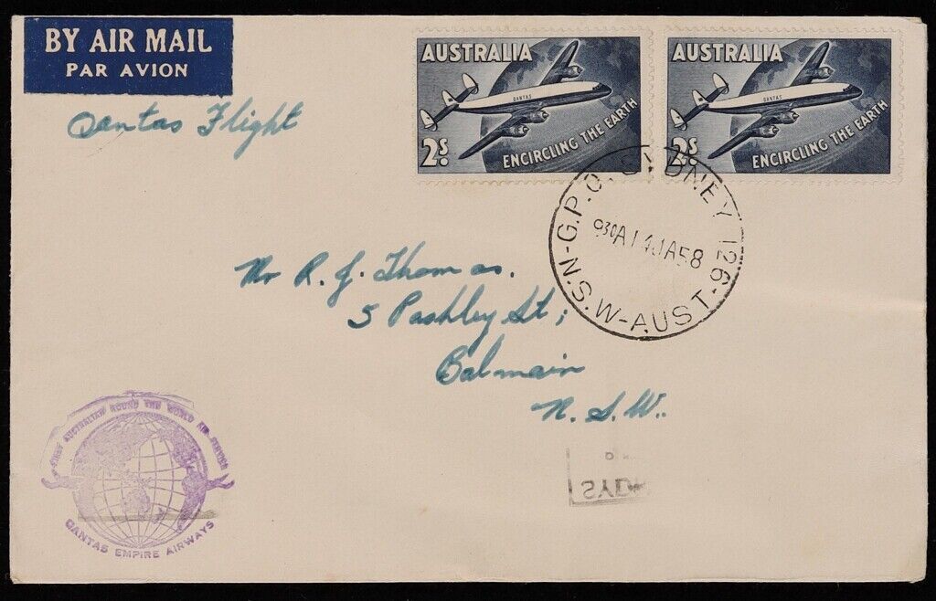 AUSTRALIA 1958 QANTAS Round the World Flight covers + 1960 cover ...