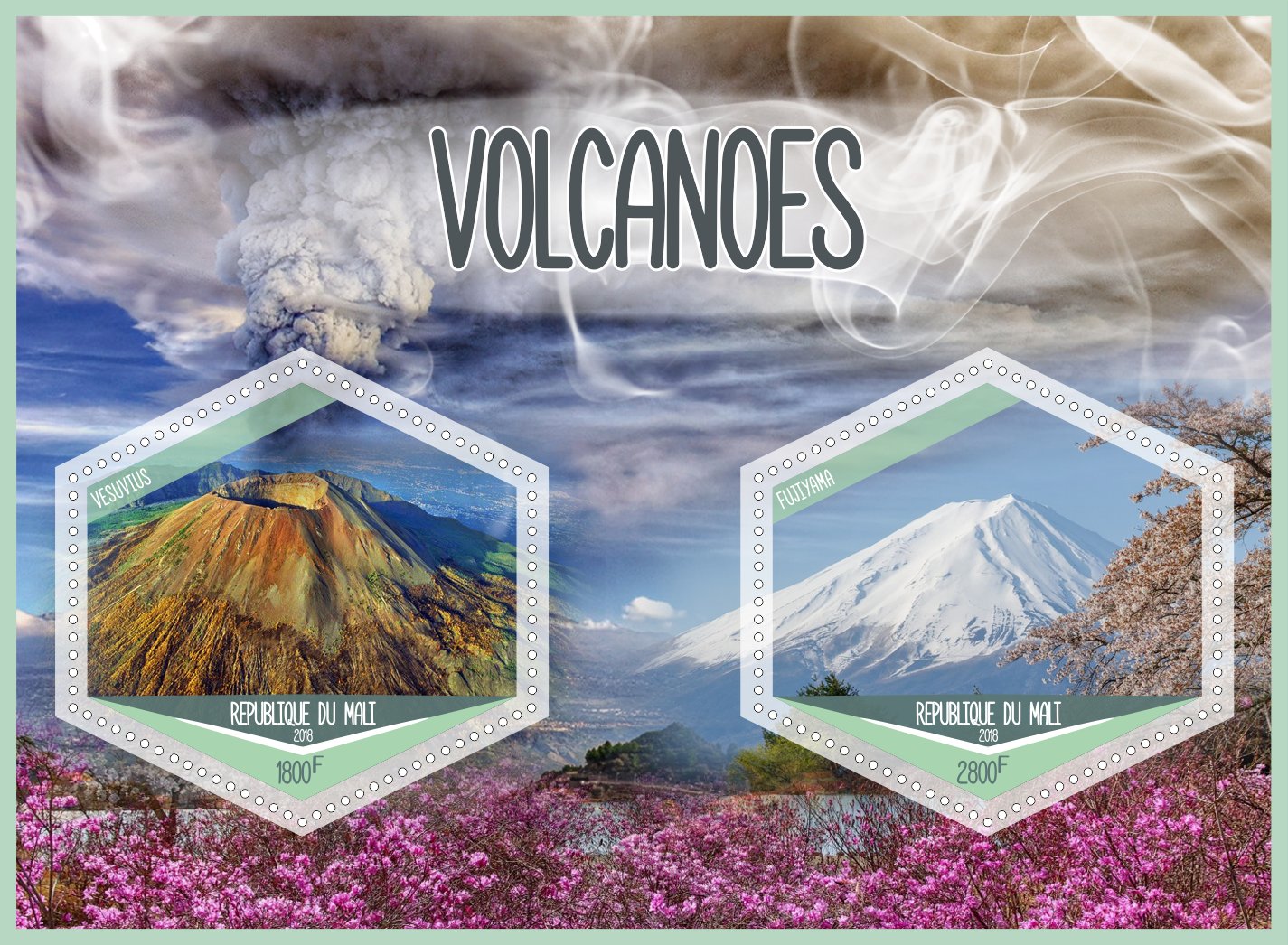 Stamps. Volcanoes 2018 1+1 sheets perforated | Africa - Mali, General ...