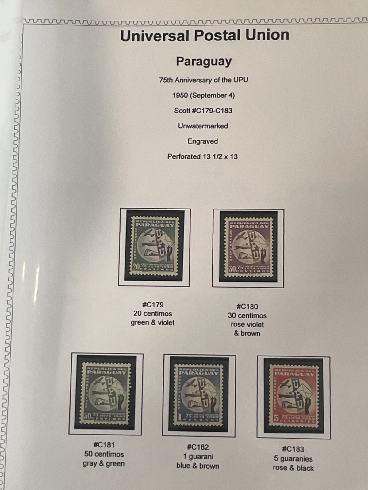 Universal Postal Union (UPU) 75th Anniversary Collection CV $900 ...