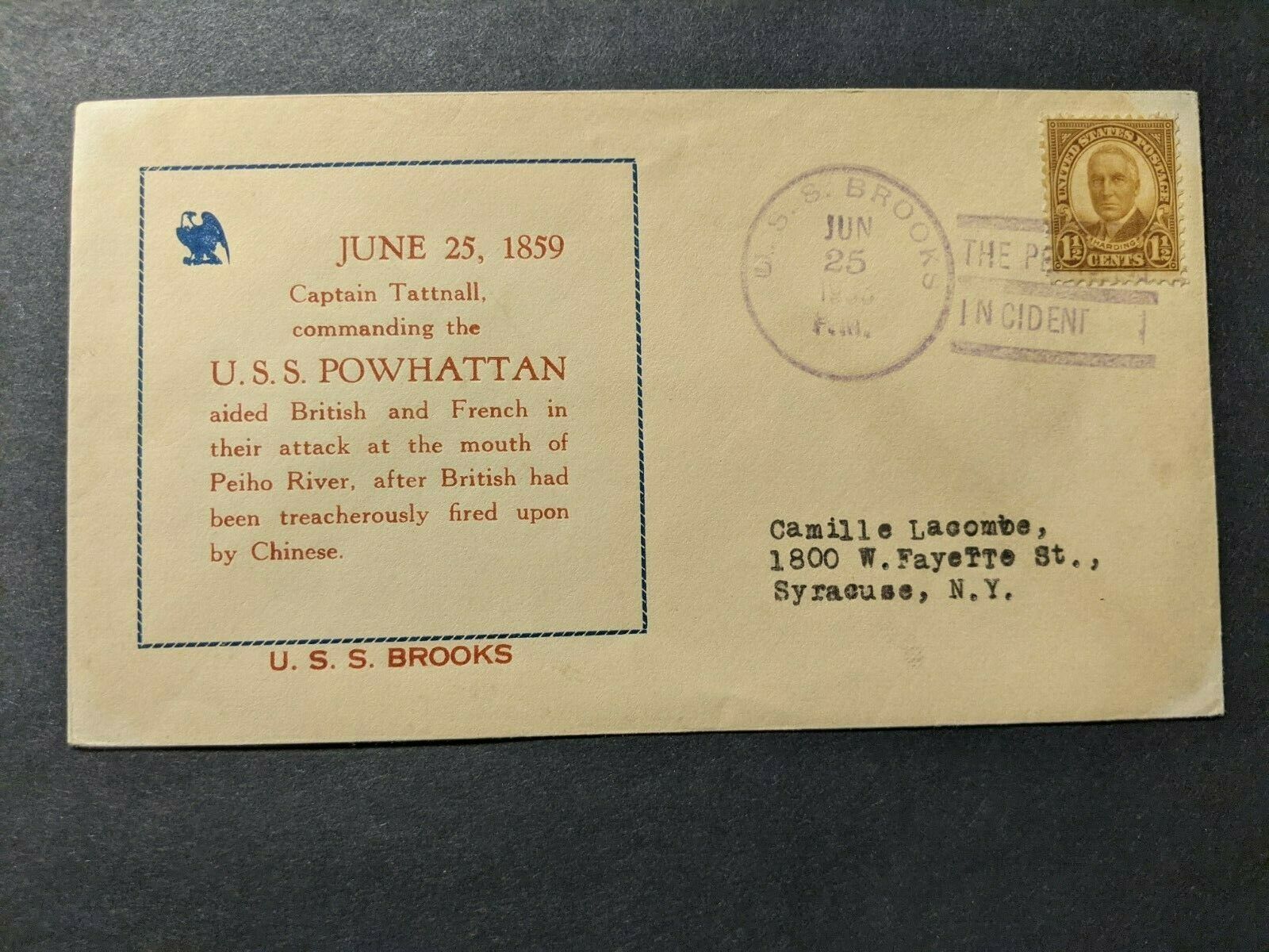 Steam Frigate USS POWHATTAN Naval Cover 1933 PEIHO RIVER Cachet USS ...